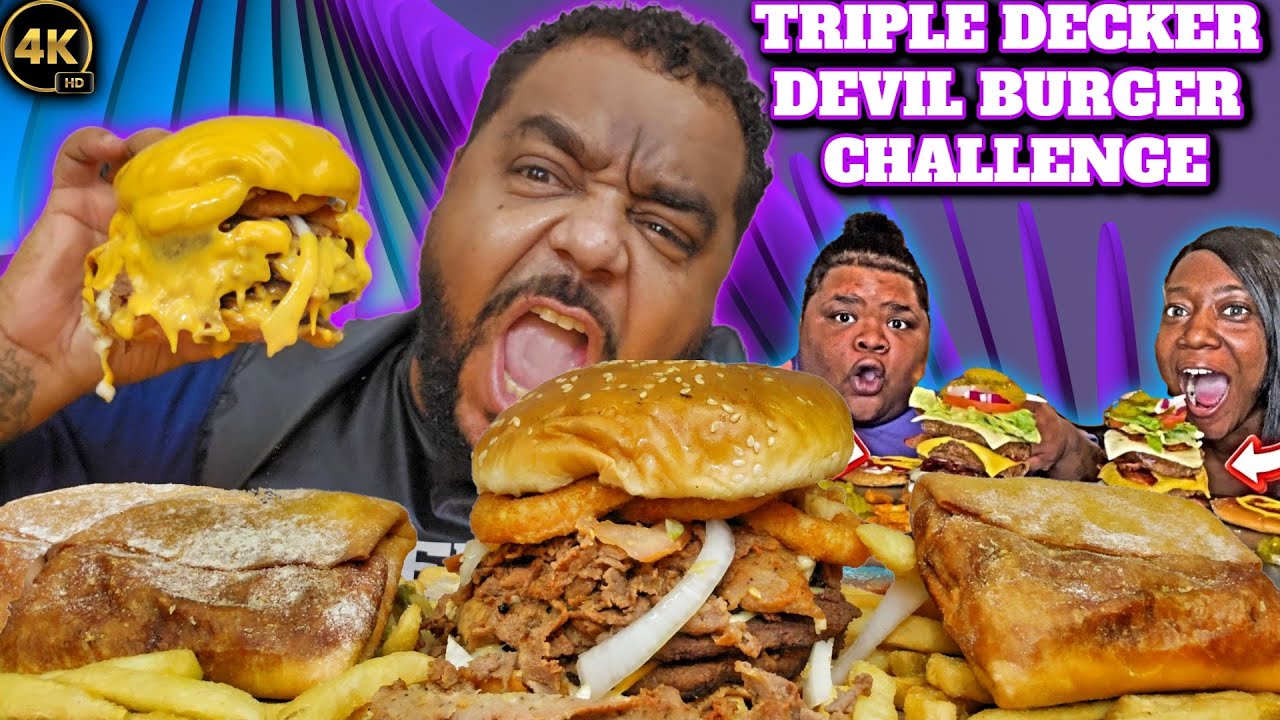 Can I Conquer This Cheesy "Triple Decker Devil Burger Challenge!" by ...
