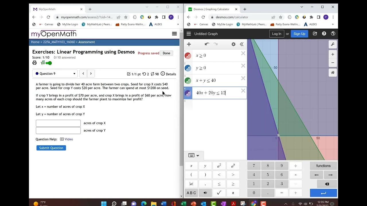 Solving a Linear Programming Crop Word Problem using Desmos - YouTube