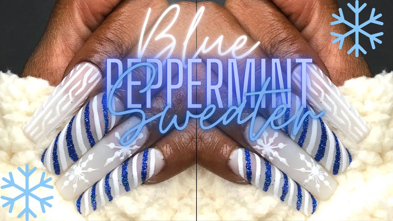 BLUE GLITTER PEPPERMINT SWEATER NAILS | EASY CHRISTMAS NAILS AT HOME ...