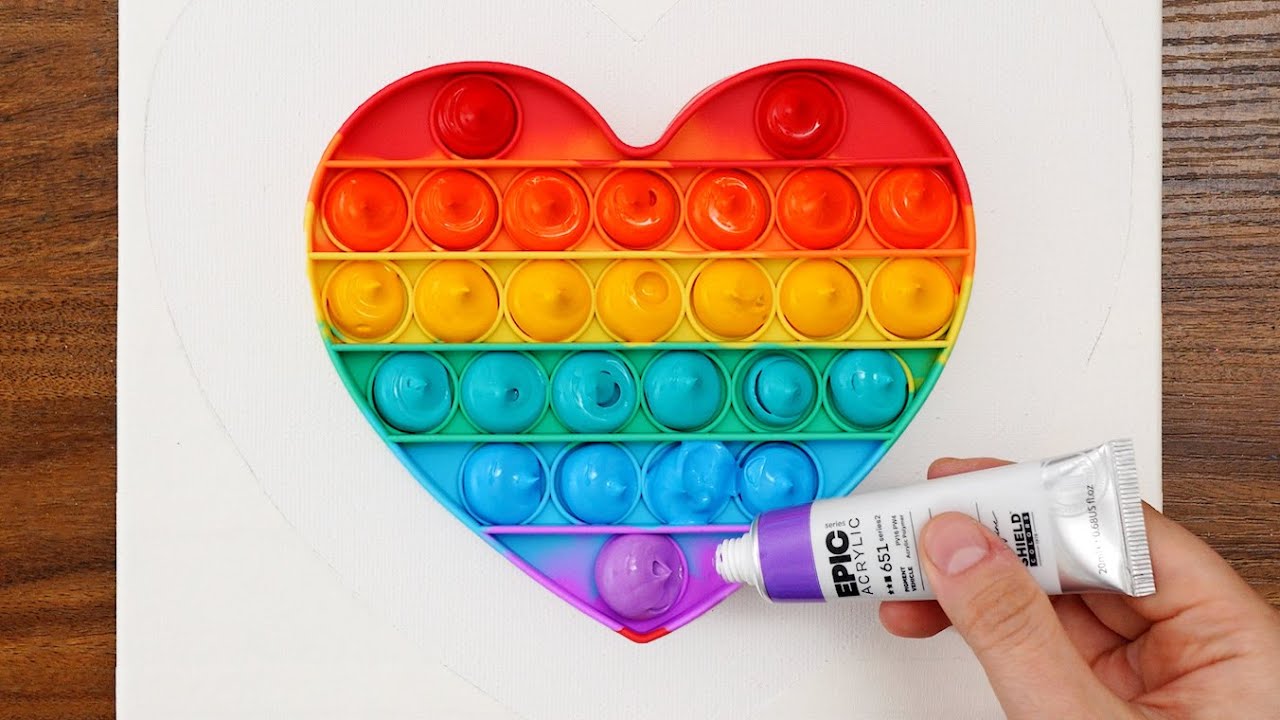 How To Simple Painting Using Pop It🌈｜Easy Heart Acrylic Painting ...