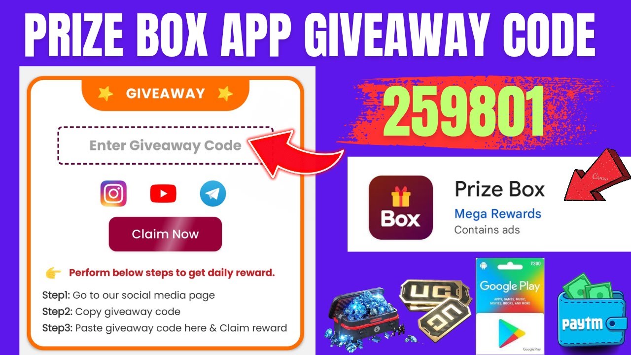 Prize Box App Giveaway Code | Google Play Gift Card Earning App | Free ...