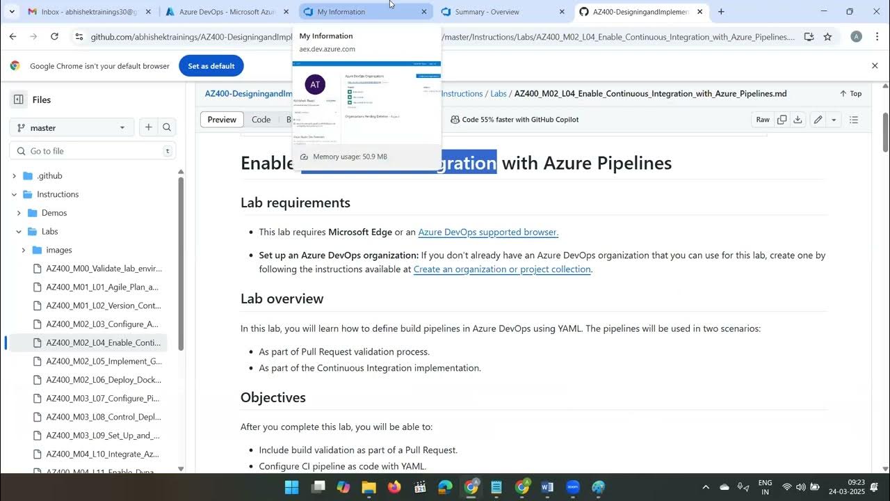 AZ DevOps - Class 10- Lab 4 Continuous Integration using AZ pipelines & Build validation - 24 ...
