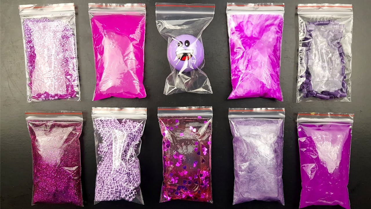 Series PURPLE Slime! Making Crunchy Slime with Bags - Satisfying Slime ...