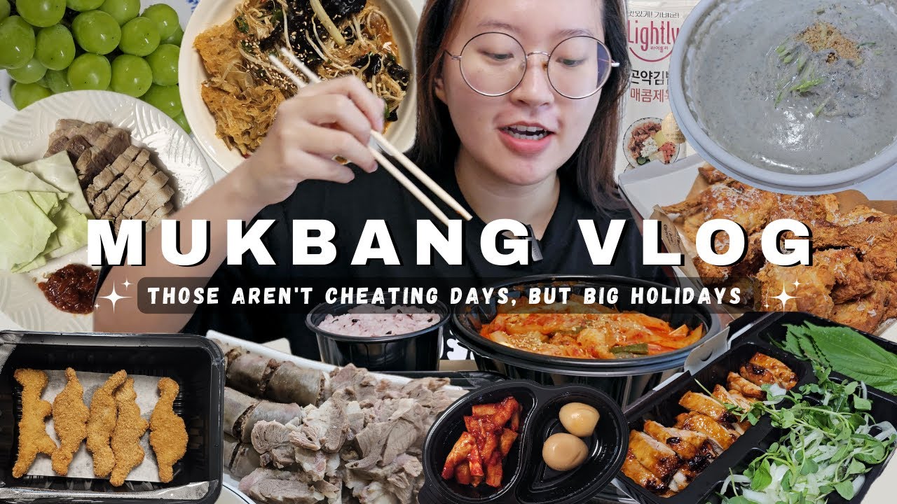 MUKBANG VLOG)HAPPY CHUSEOK😎/KIMCHI JJIGAE/KIMBAP/JAPCHAE/BOSSAM/SUNDAE ...