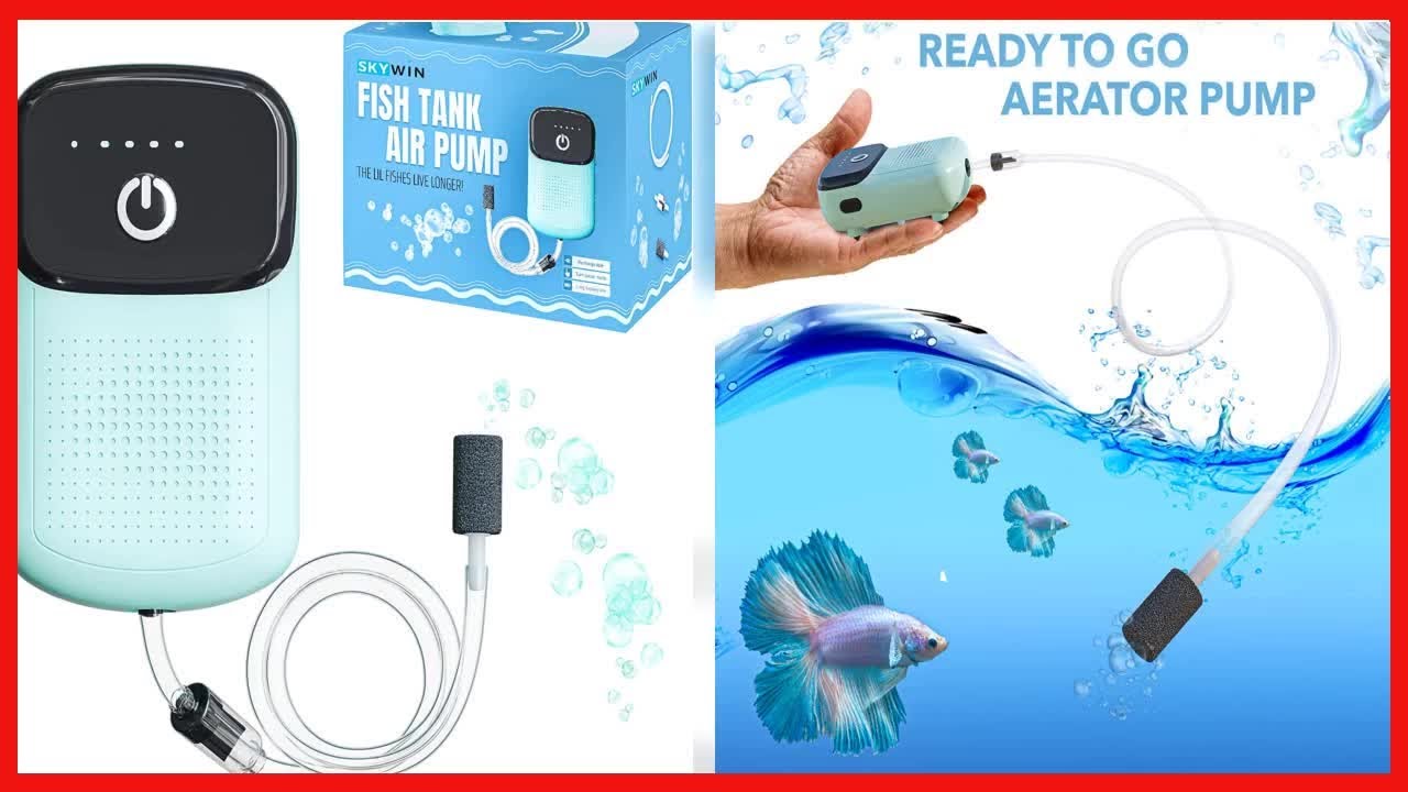 Skywin Fish Aerator Pump - Rechargeable Battery Powered Aquarium Air ...