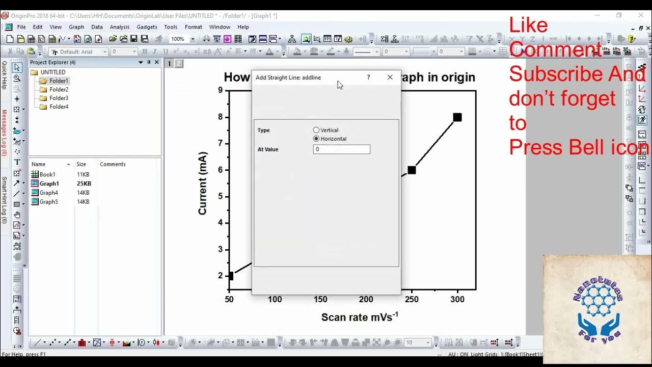 How to add a straight line in graph in origin - YouTube