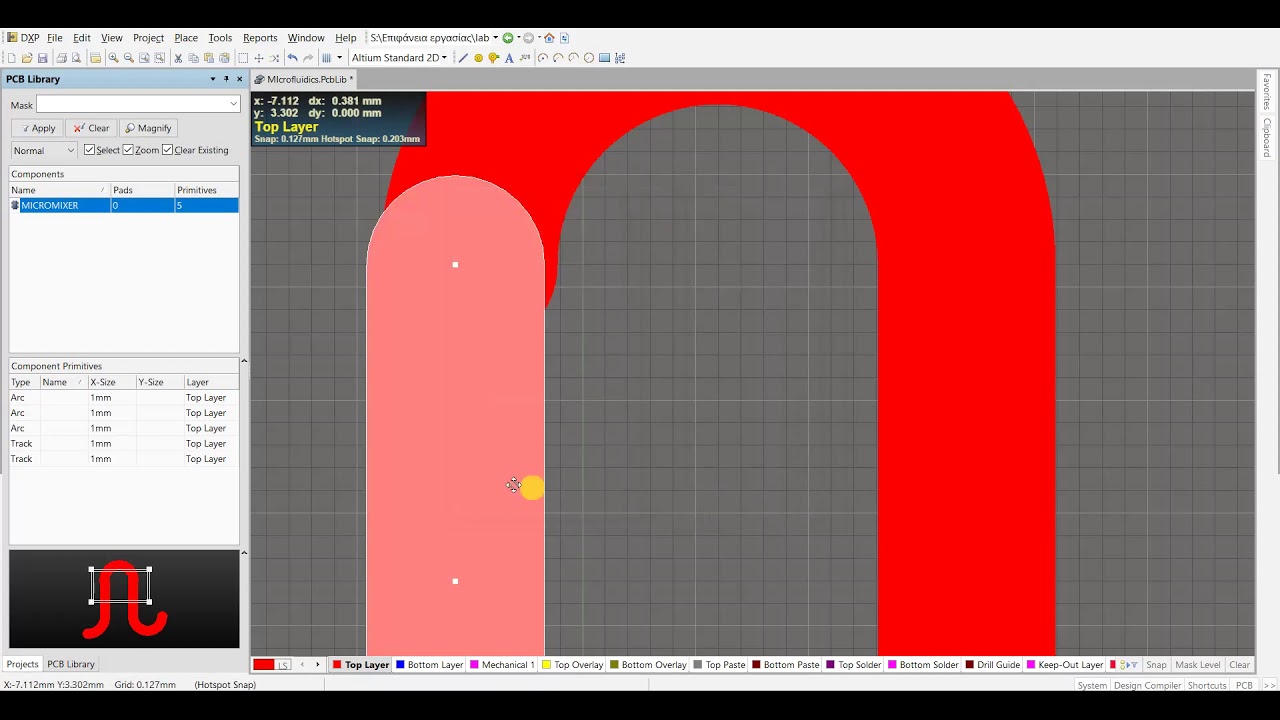 Editing the footprint library in Altium for microfluidic integration ...