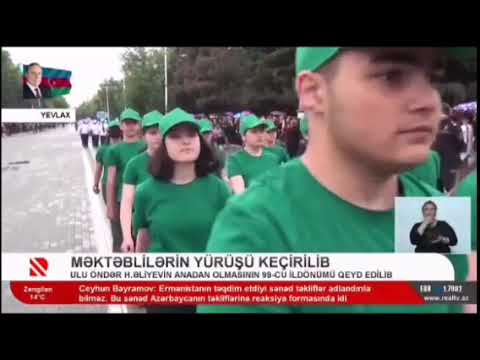 Yevlax məktəbliləri Ulu Öndərə olan sevgilərini hərbi paradda nümayiş etdirdilər