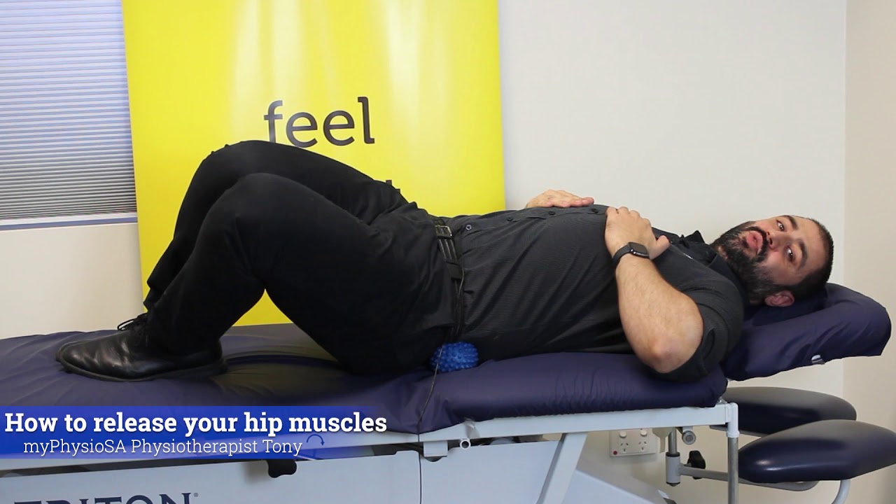How to release your back of hip muscles using a ball - YouTube