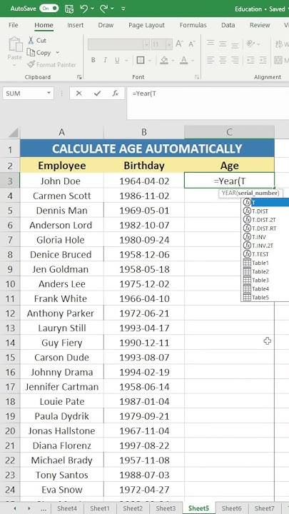 How To Calculate Age Automatically In Excel - YouTube