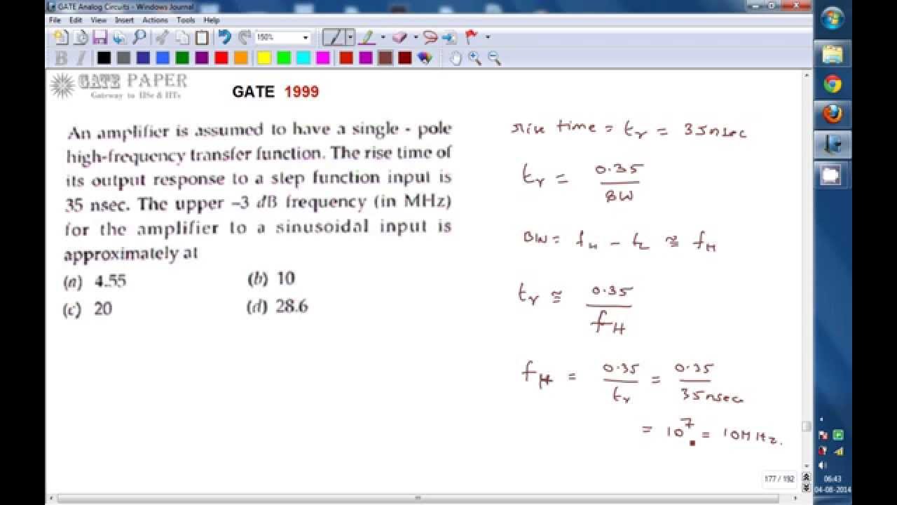 GATE 1999 ECE Relation between Rise time and Bandwidth (Upper cutoff ...