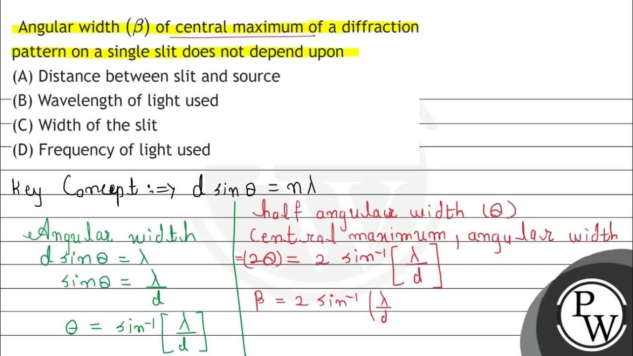 Angular width \( (\beta) \) of central maximum of a diffraction pattern on a single slit does no ...