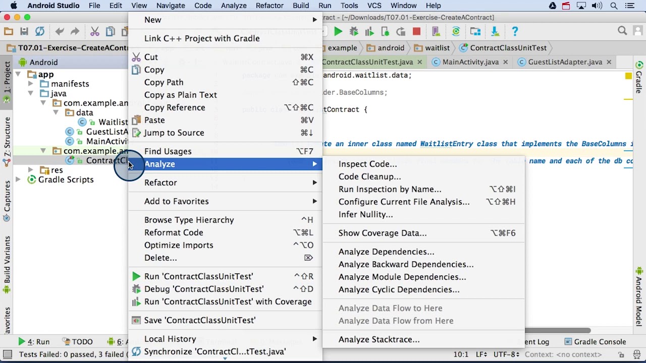 Android Tutorials by JavaCourseDrive - Running Unit Tests | SQLite ...