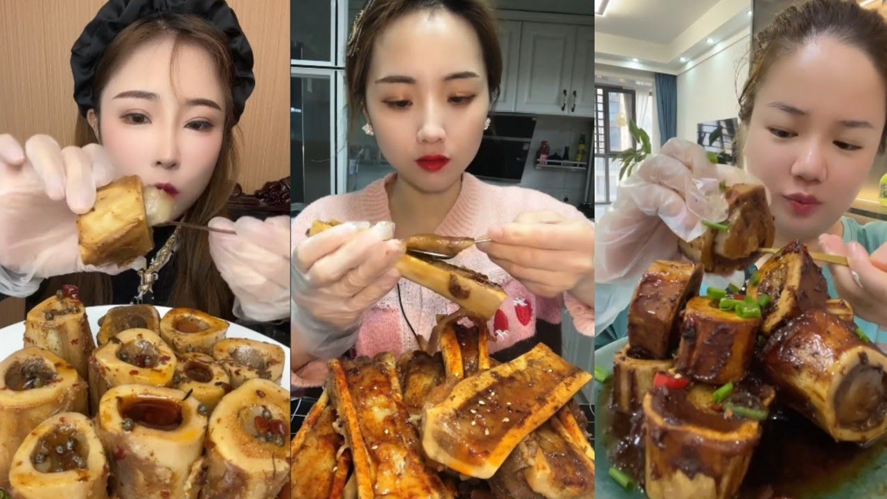 Chinese Food Mukbang Eating Show | Red beef bone marrow | Beef Bone ...