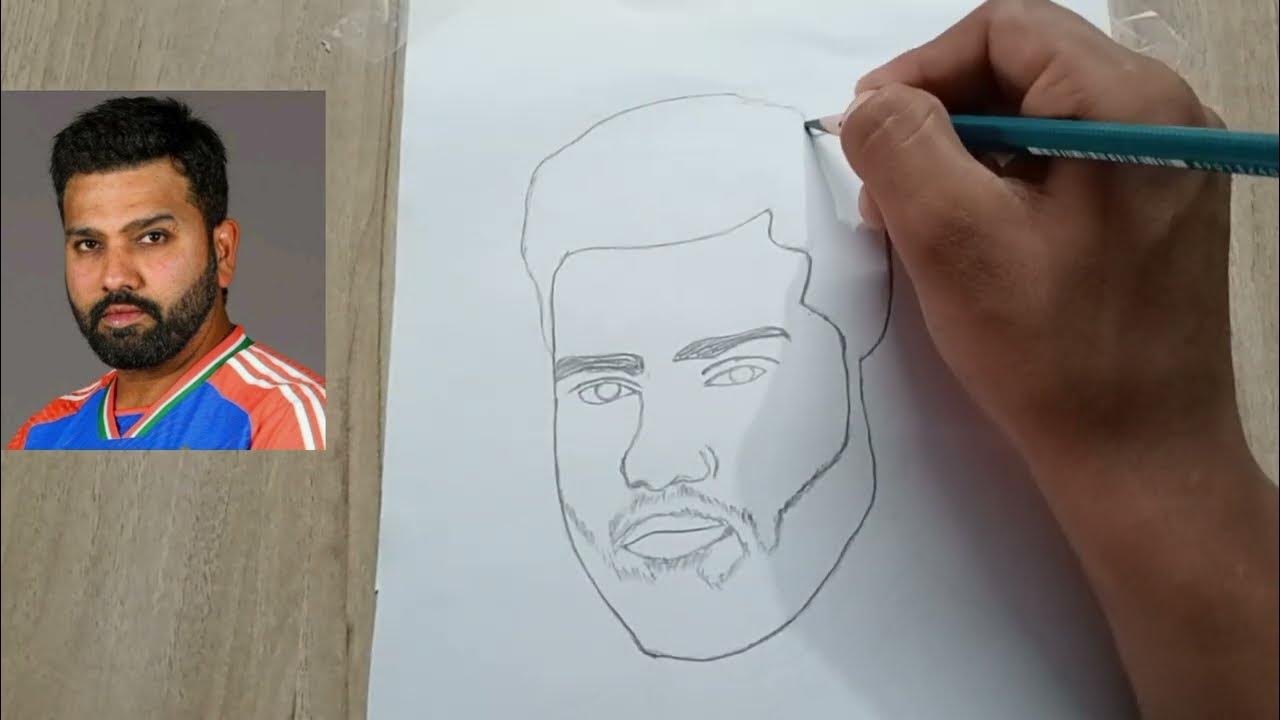 How to draw Rohit Sharma / Indian Cricketer Rohit Sharma Easy Face ...