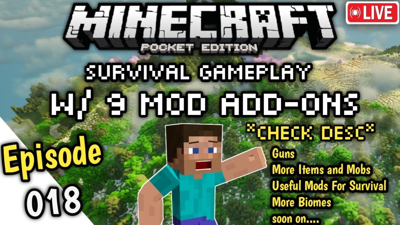 🔴 LIVE | Minecraft: Pocket Edition | With 9 Mod Add-ons | Survival ...