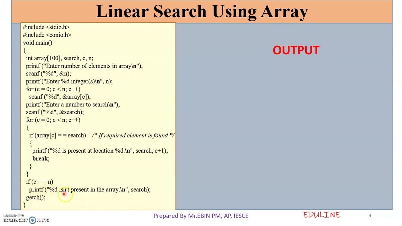 Program 13 Linear Search Using Array Youtube