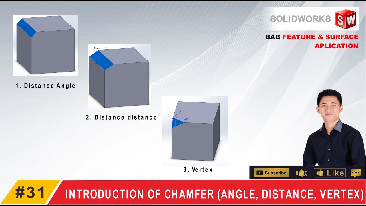 SOLIDWORKS | #32 INTRODUCTION OF CHAMFER (ANGLE, DISTANCE & VERTEX ...