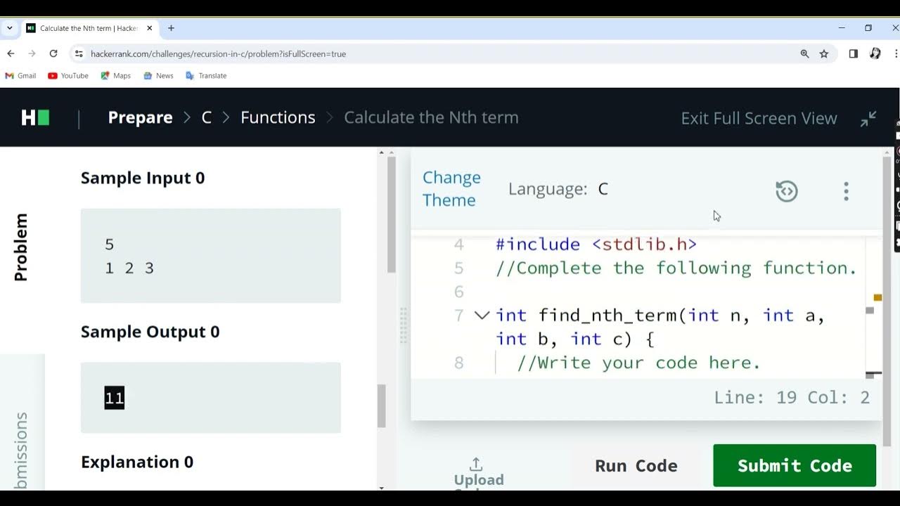 Hackerrank on c with Calculate the Nth term - YouTube