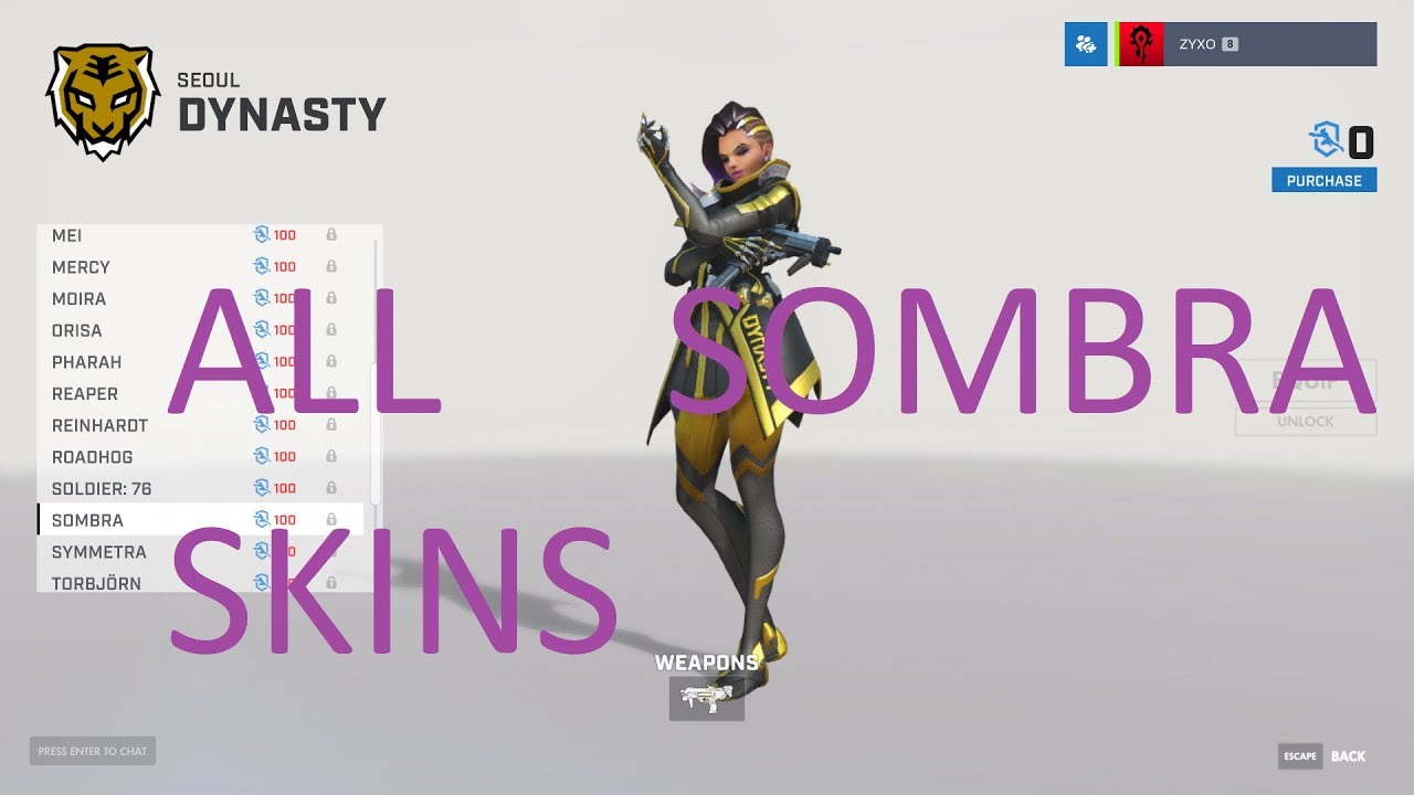 All SOMBRA Skins - Overwatch League 2018 - YouTube