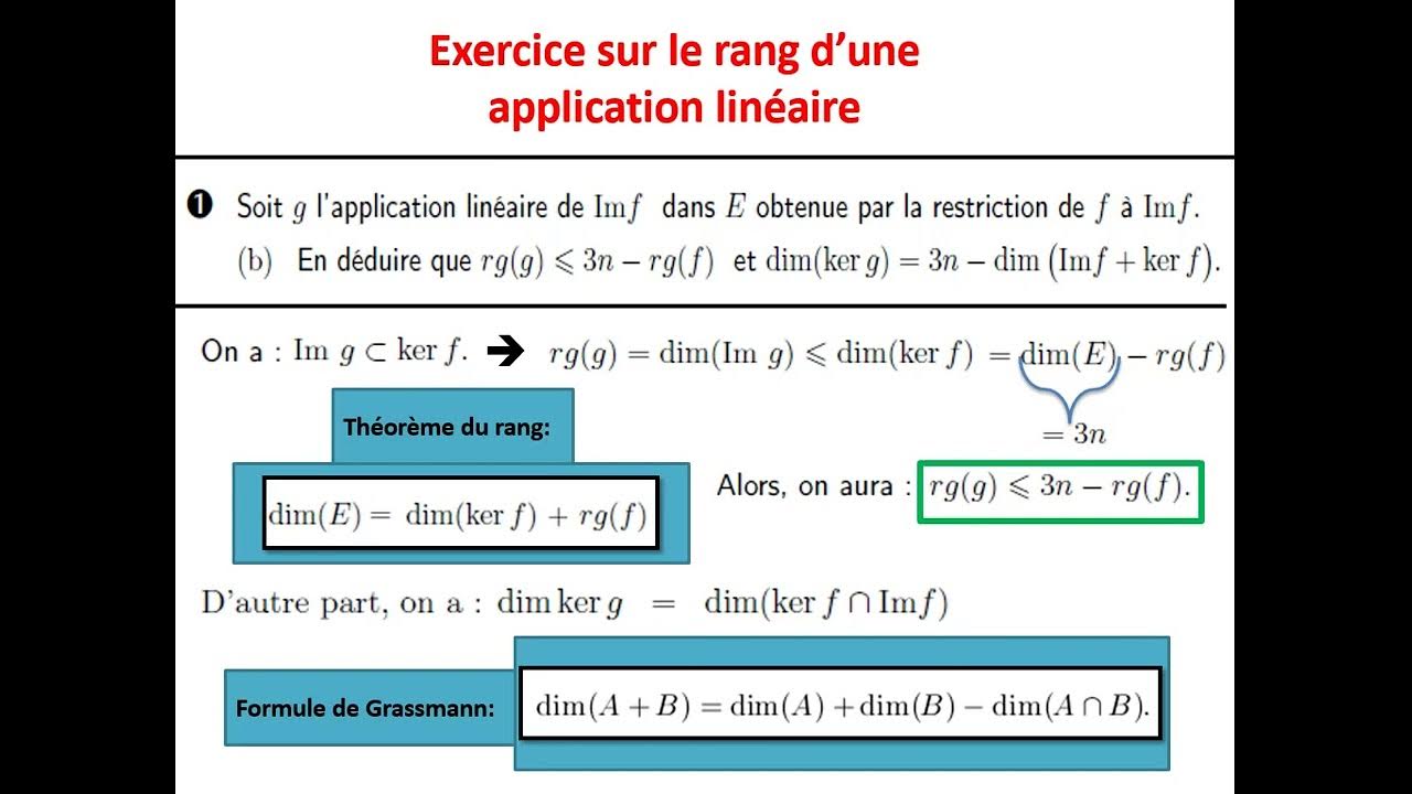 Exercice sur le rang d'une application linéaire ( théorème du rang et ...