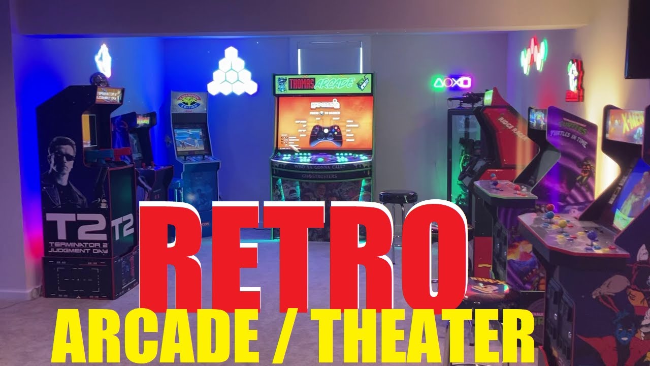 AMAZING HOME BUILT RETRO ARCADE MOVIE THEATER MAN CAVE TOUR 2024 - YouTube