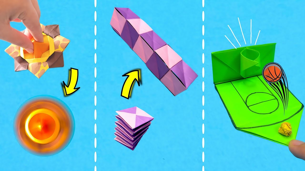 3 Fun DIY Origami Toys in 1 Video! | Magic Cube Spiral, Spinning Gyro ...