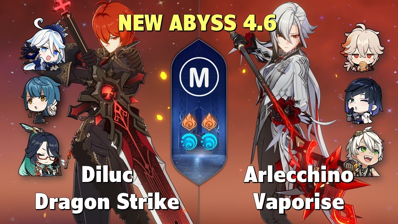 Diluc C4 Dragon Strike & Arlecchino C1 Vaporise - Abyss 4.6 Genshin ...