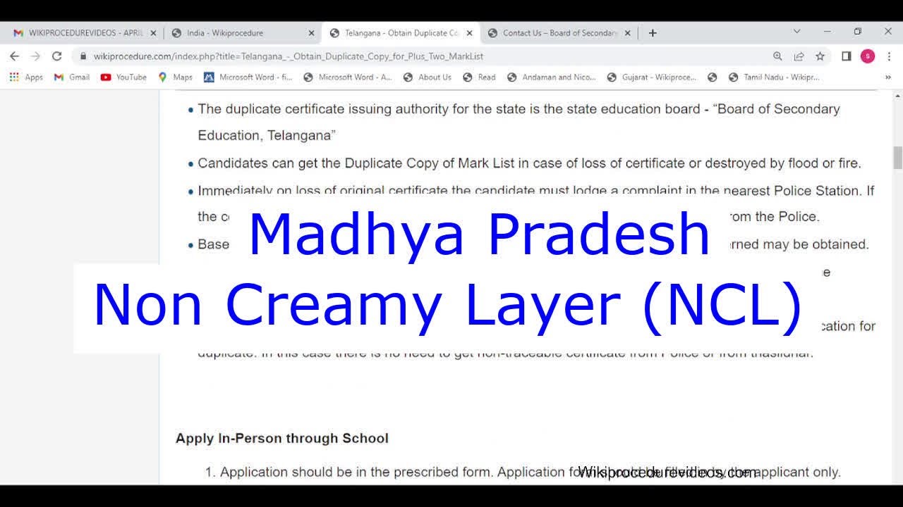 Madhya Pradesh - Apply for Non Creamy Layer Certificate (Online) - YouTube
