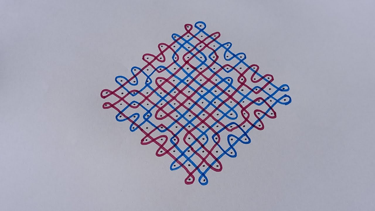 14 dots kolam | Sikku kolam with 14 dots | 14 x 2 straight dots sikku ...