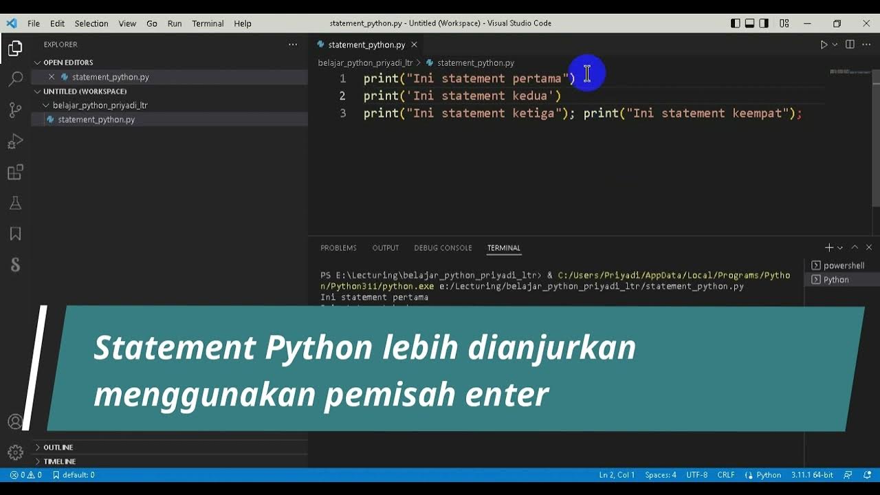 2023 - Seri Belajar Python 2.1 : dasar aturan penulisan statement / baris program. - YouTube