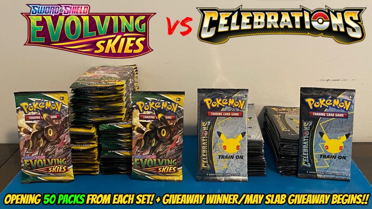 50 PACKS of EVOLVING SKIES vs 50 PACKS of CELEBRATIONS Pokemon Card ...