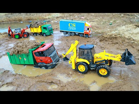 Heavy Loading Mud Scania Truck Tata Prima Dumper Accident Pulling Mahindra Tractor JCB 5CX ? CS Toy 