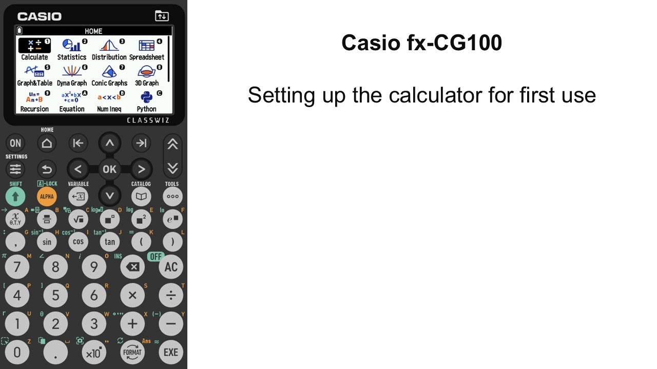 Setting up the calculator for first use | Casio fx-CG100 - YouTube