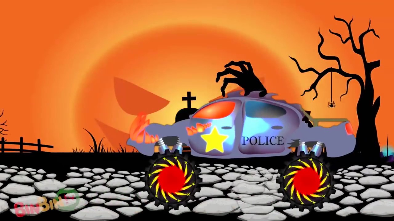 Halloween Scary Car Police Monster Trucks For Children Cartoons Street ...