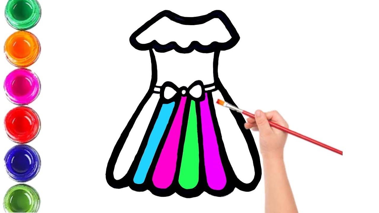 Drawing girls dress easy step by step for kids. Coloring and drawing ...