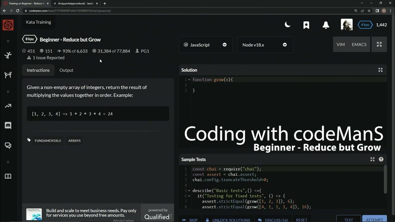 Codewars 8 Kyu Beginner Reduce But Grow Javascript Youtube