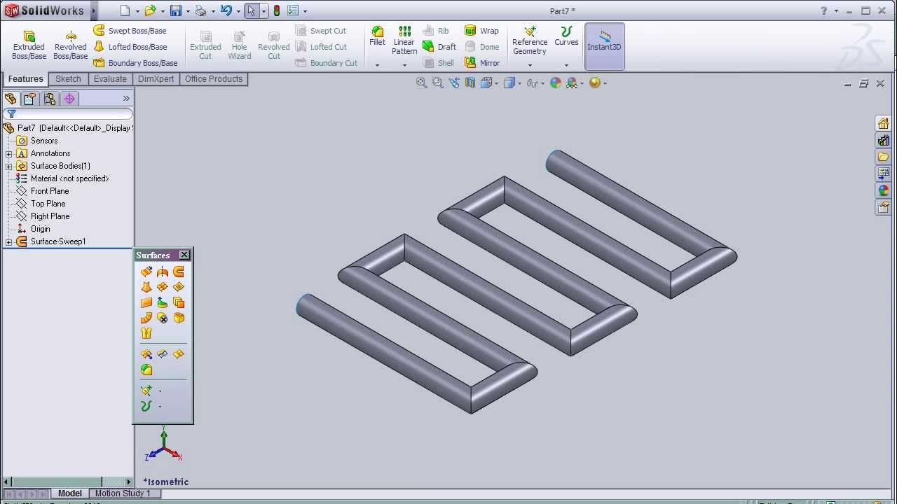 5-SolidWorks Surface Tutorial: Swept Surface - YouTube