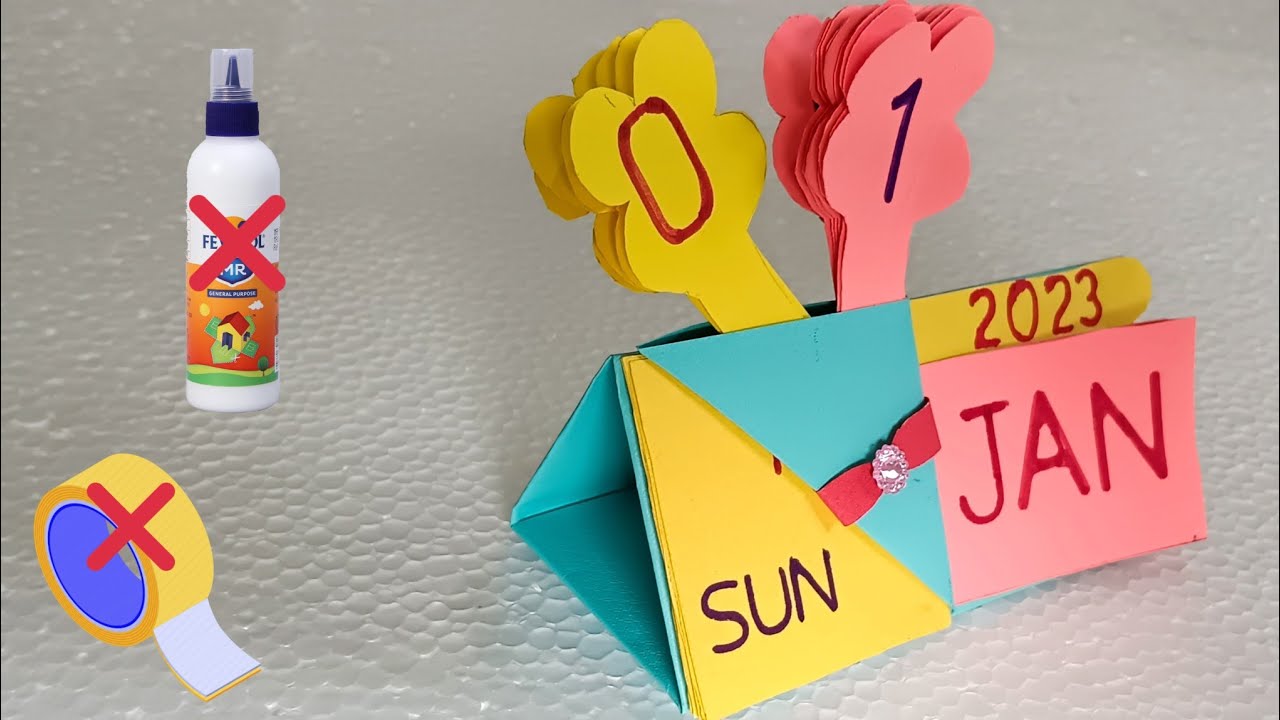 No glue Paper Crafts || ORIGAMI Calendar Making || New year crafts 2023 ...