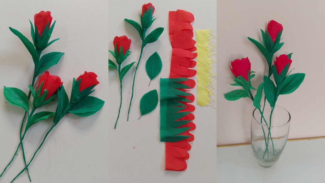 Crafting a Beautiful Red Half-Open Rose with Crepe Paper| A Step-by ...