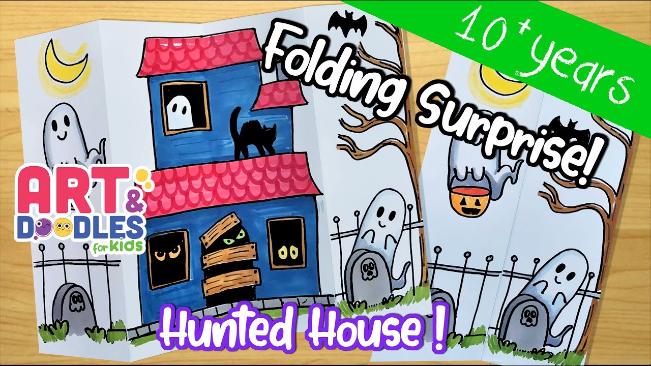 How to draw a HUNTED HOUSE | FOLDING SURPRISE | Art and doodles for ...