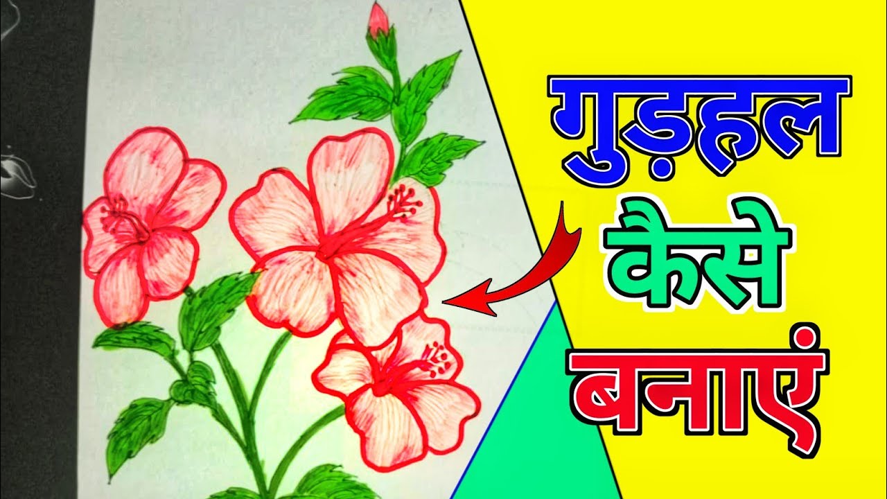 gudhal ke phool ka drawing banaye.hibiscus flower drawing@vinaygiriarts ...