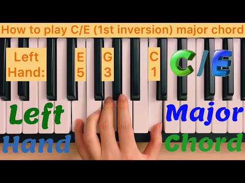 Piano Lesson 107: How to play C/E (1st inversion) major chord with the left hand tutorial