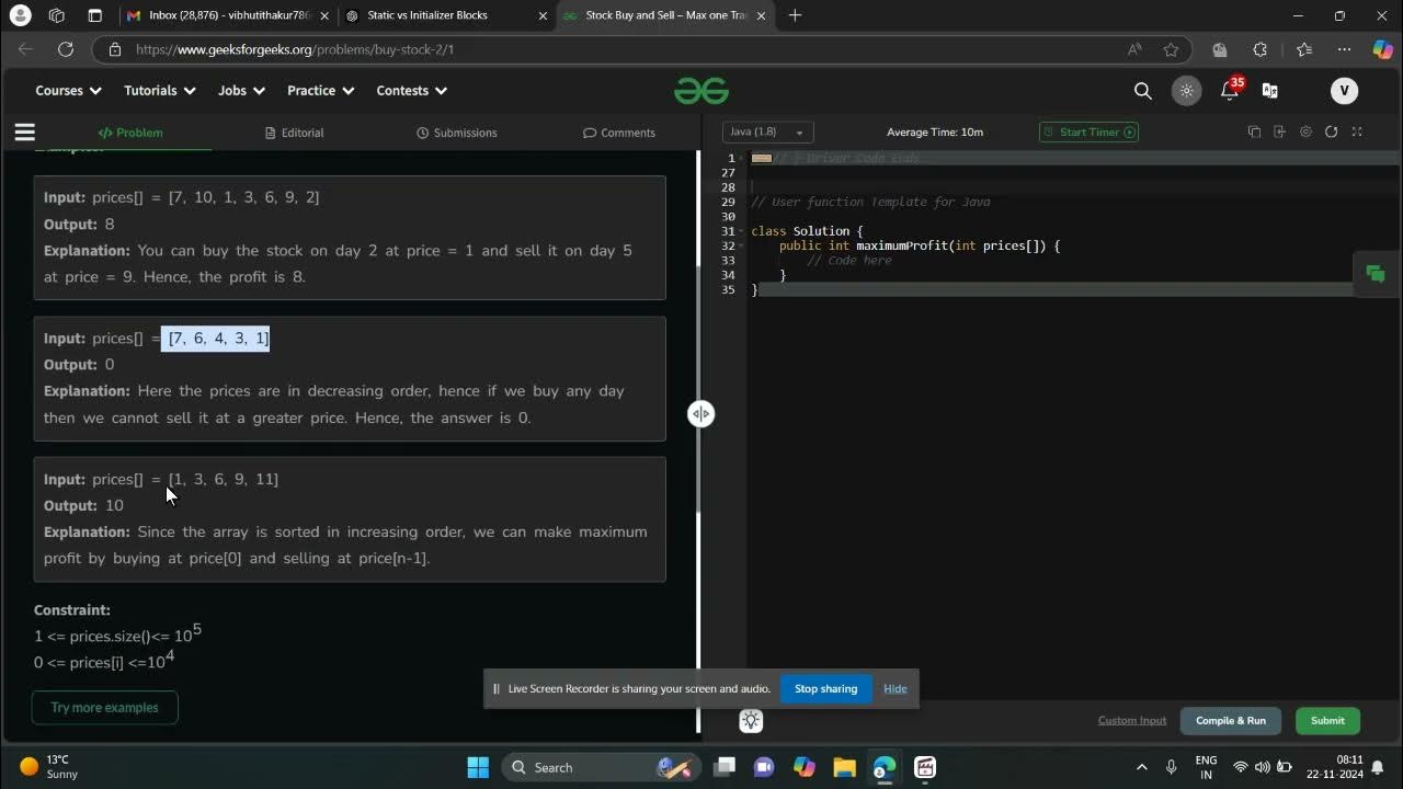 Stock Buy and Sell – Max one Transaction Allowed Amazon interview question geeks for geeks java ...