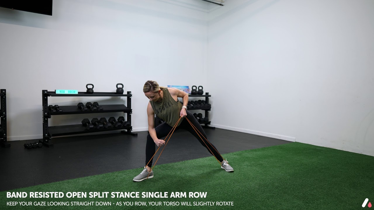 Band Resisted Open Split Stance Single Arm Row - YouTube