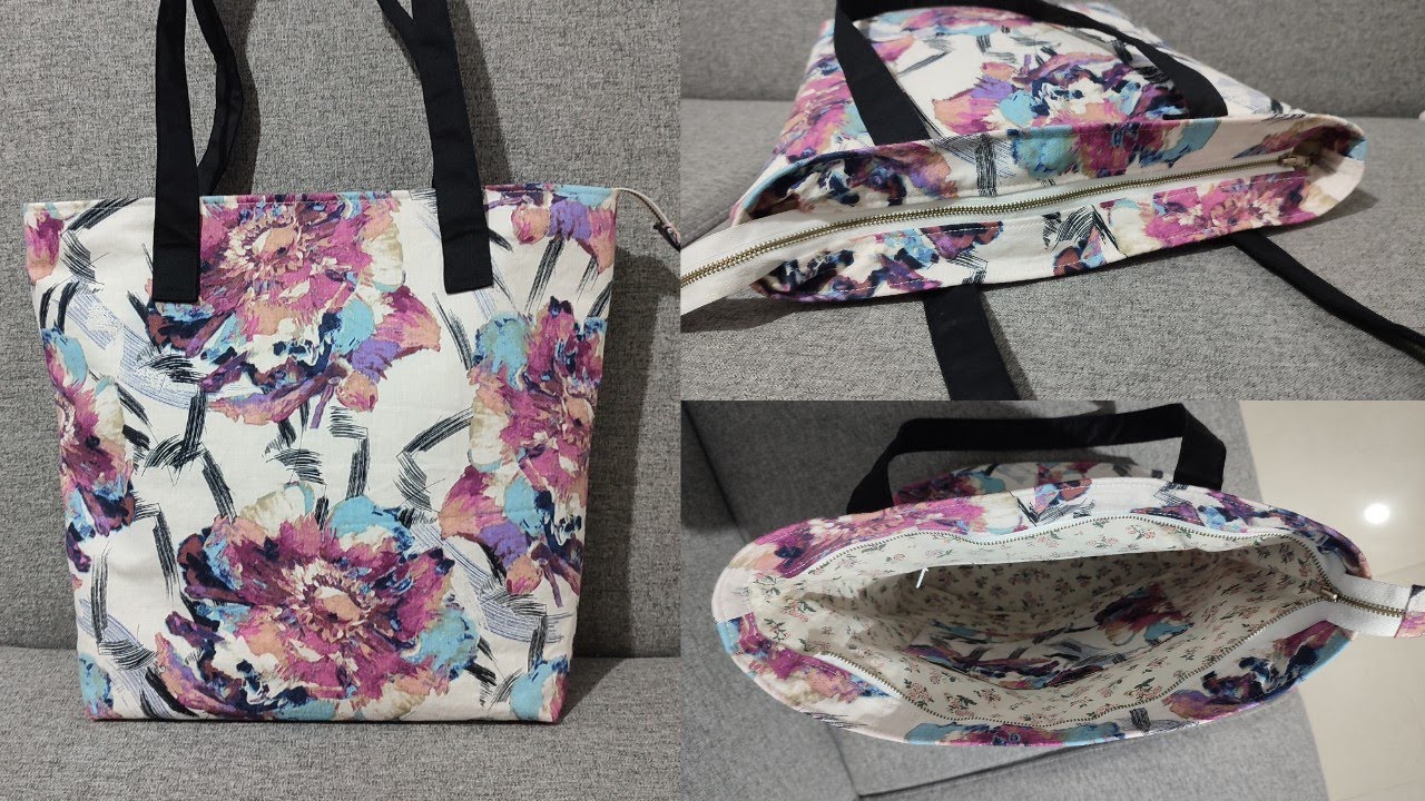 DIY Tote Bag with Recessed Zipper | Upcycled Tote Bag | Tote Bag Sewing ...