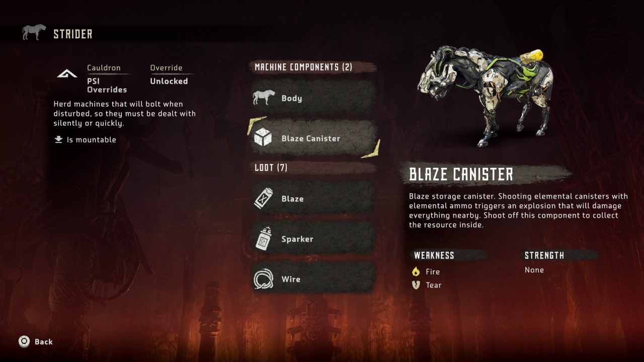 Horizon Zero Dawn - Machines Notebook: Strider: Cauldron, Components ...