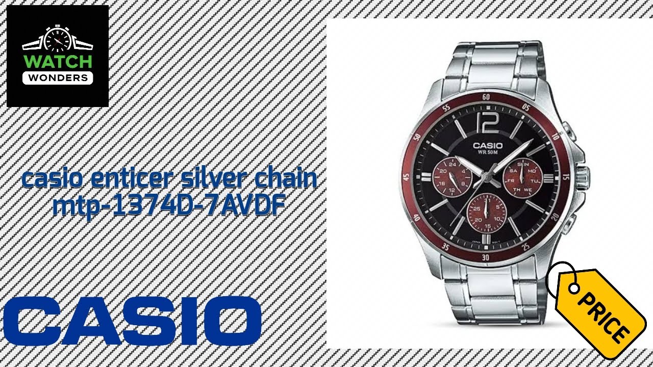 Casio Enticer Multifunction Silver Chain Watch MTP-1374D-7AVDF - YouTube