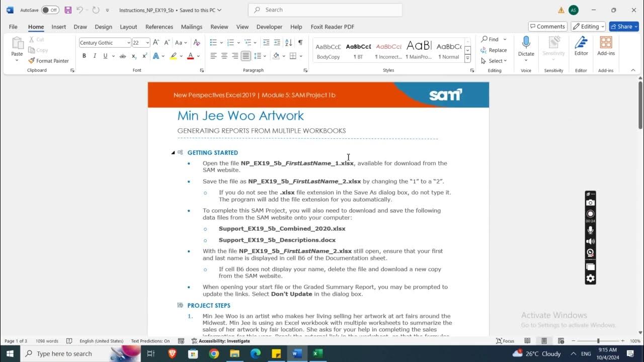 Excel Module 5 Sam Project 1b | New Perspectives Excel 2019 | Min Jee ...